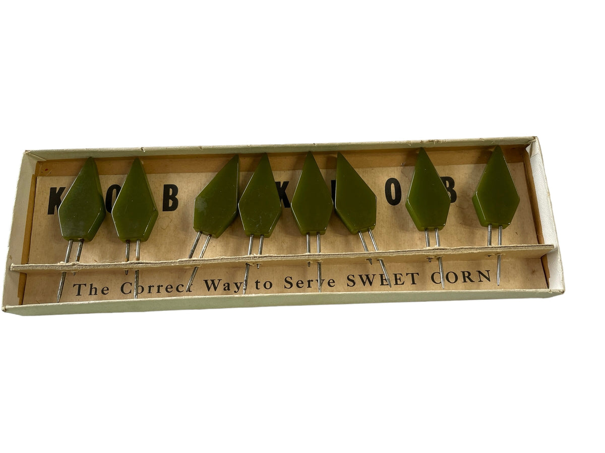 Green Bakelite Schneider Kob Knobs Corn Cob Holders Skewers Set 8 Orig ...